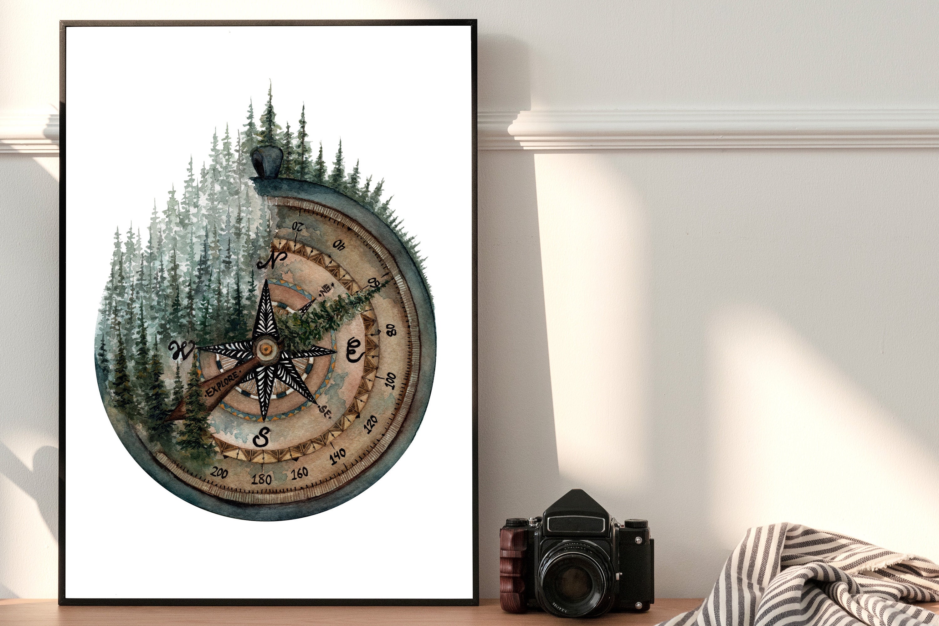 Explore Forest Compass Watercolor Painting Art Print Green - Etsy