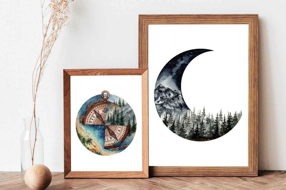 Watercolor Compass Painting Art Print Travel Poster Compass | Etsy