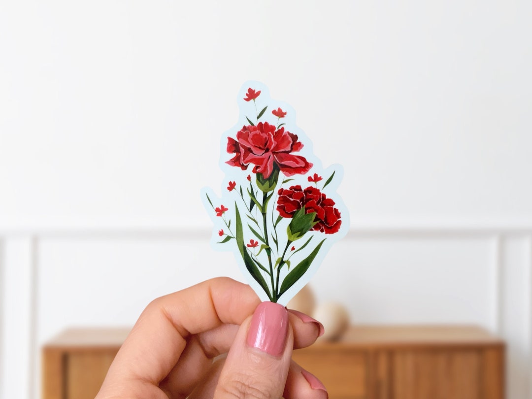 Red Carnation Flower Sticker: Glossy Vinyl Floral Decal - Etsy