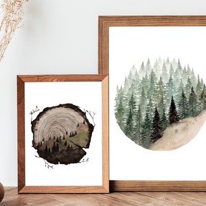 Tree Ring Watercolor Painting Art Print- Wood Slice Poster- Circle ...
