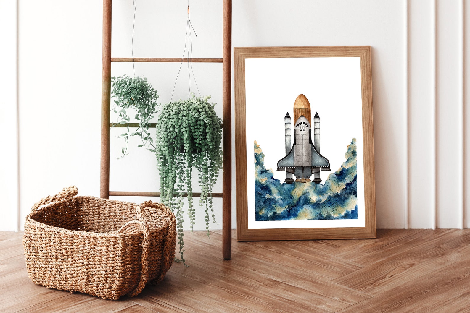 Watercolor Space Theme Nursery Printable Art Space Ship Kids | Etsy