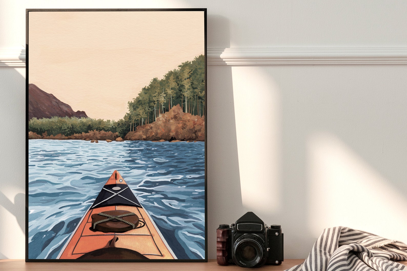 Orange Kayak Painting Art Print Kayaking Travel Illustration | Etsy