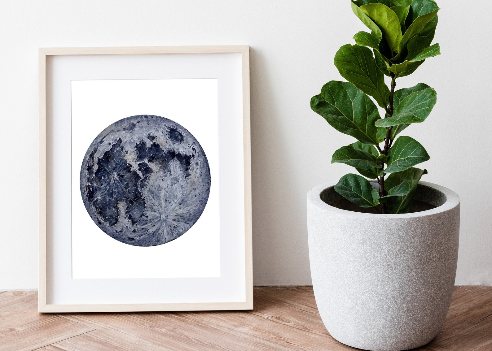 Watercolor Indigo Full Moon Painting Art Print Moon Illustration Poster ...