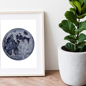Watercolor Indigo Full Moon Painting Art Print- Moon Illustration ...