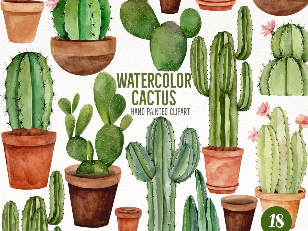 Watercolor Cactus Clipart- Hand Painted Cacti Graphics- Desert Plants ...