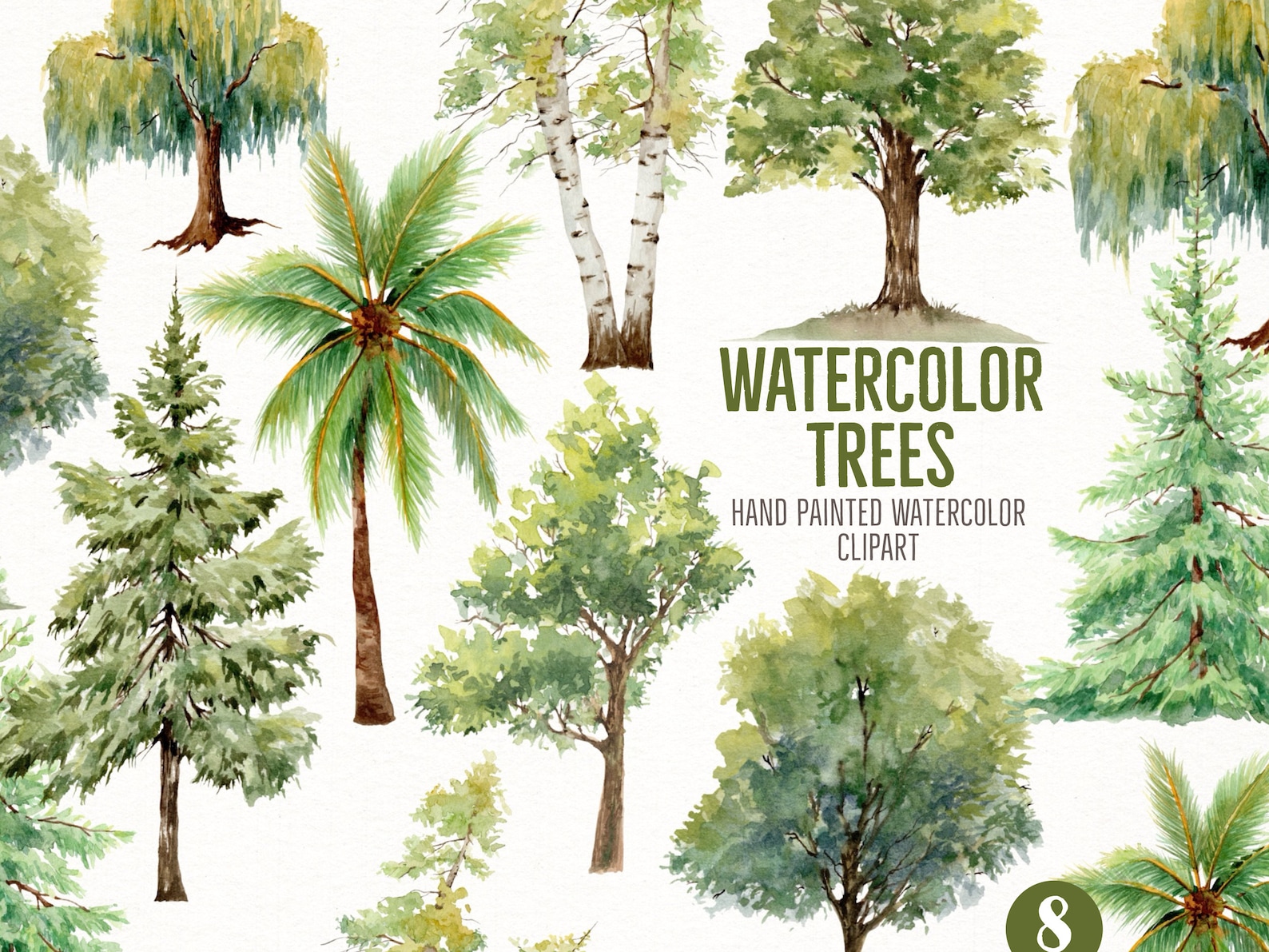 Watercolor Mixed Trees Clipart Hand Painted Tree Clipart - Etsy