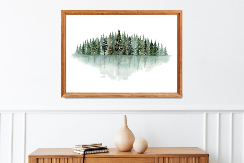 Green Pine Trees Original Watercolor Tree Line Painting - Etsy