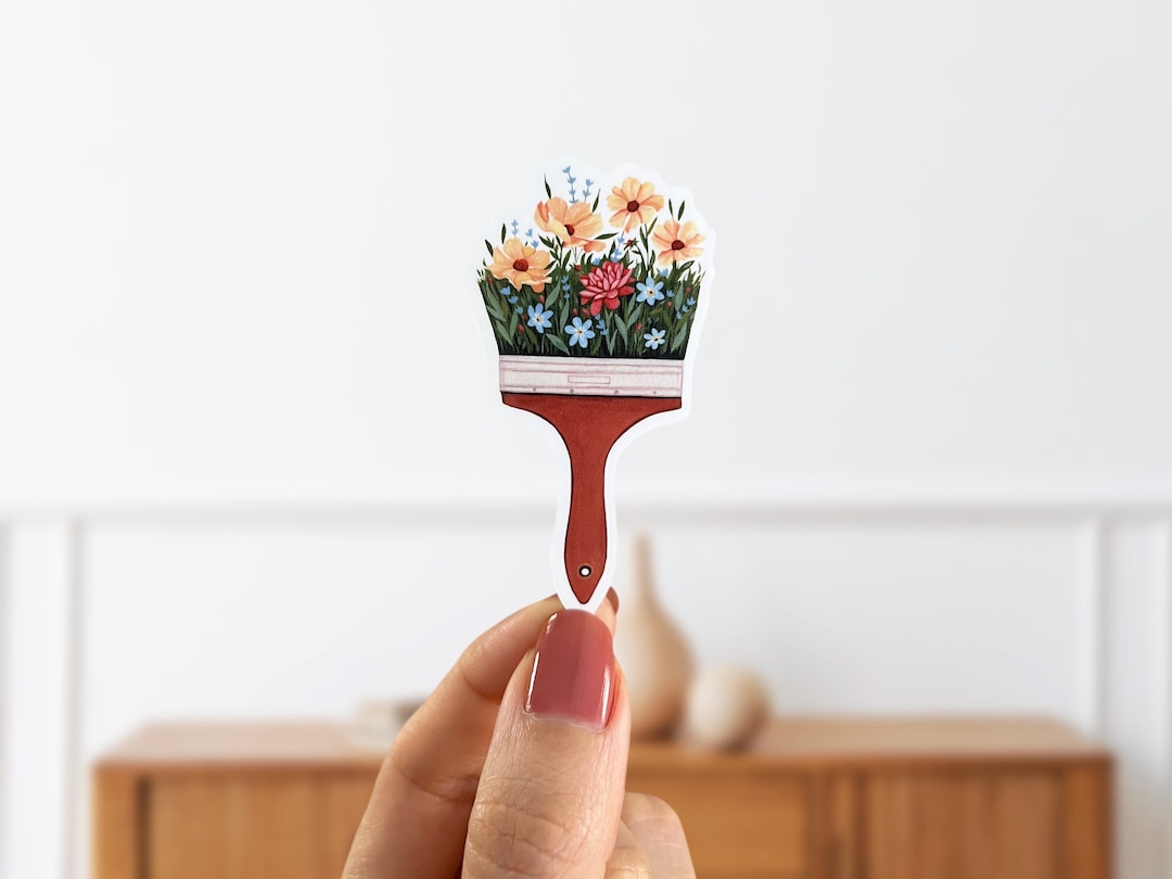 Floral Paint Brush Vinyl Sticker: Botanical Art Decal - Etsy