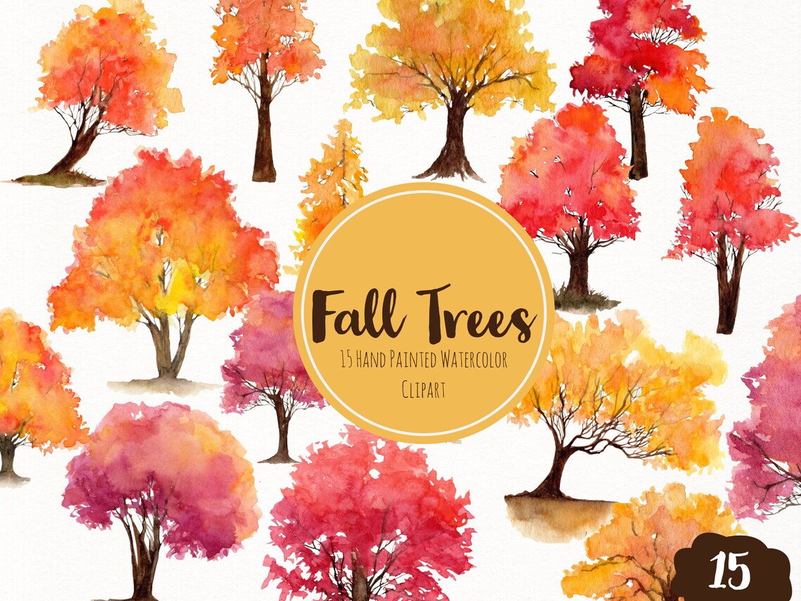Watercolor Fall Trees Clipart: Hand-painted Autumn Graphics (digital ...