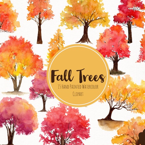 Watercolor Fall Trees Clipart Hand Painted Autumn Trees Clip - Etsy