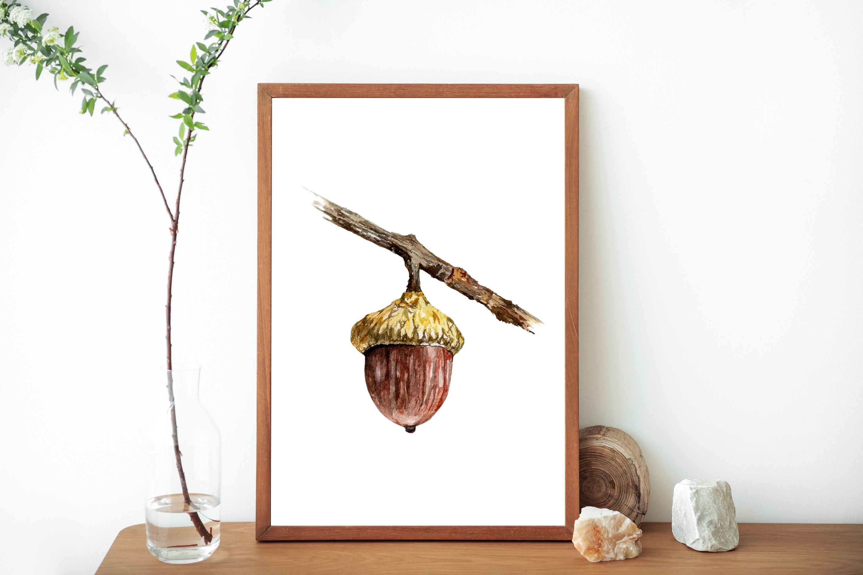 Watercolor Acorn Botanical Painting Printable Art Print | Etsy