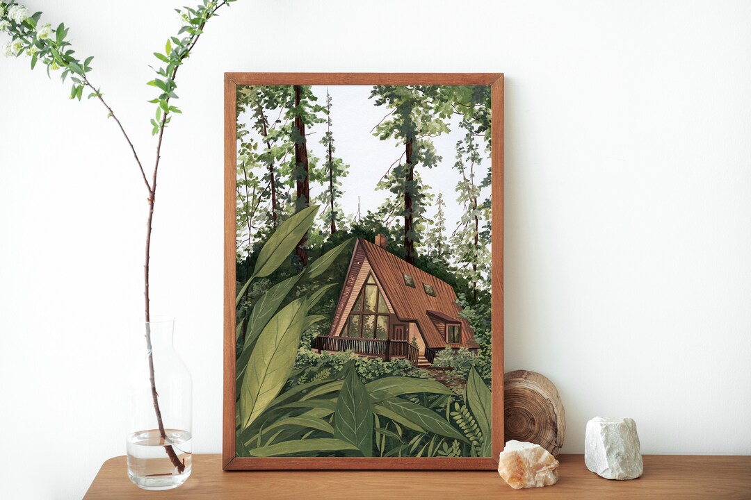 Woodland A Frame Cabin Painting- Cabin Fine Art Print- Wilderness ...