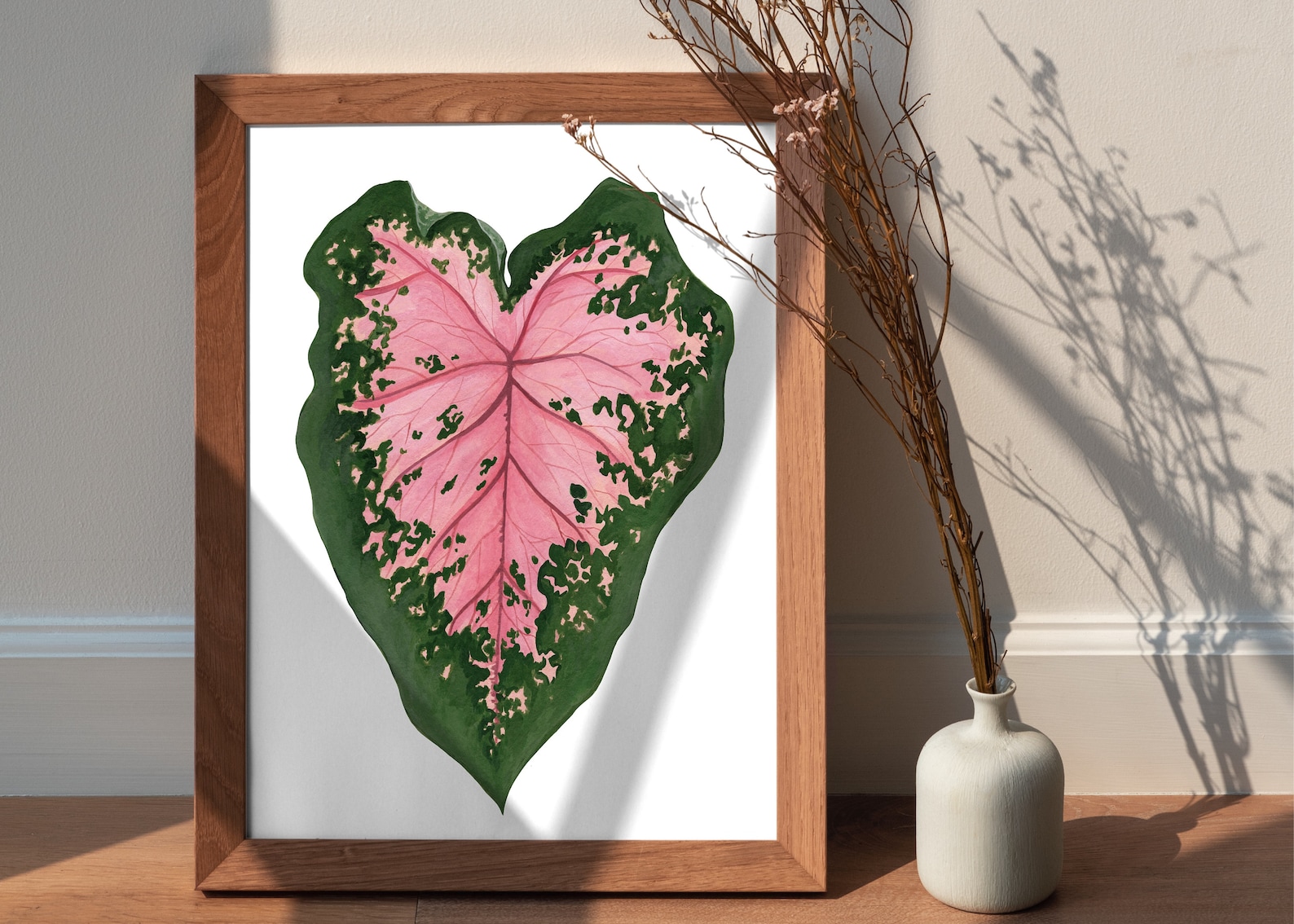 Caladium Angel Wings Pink and Green Leaf Botanical Painting - Etsy