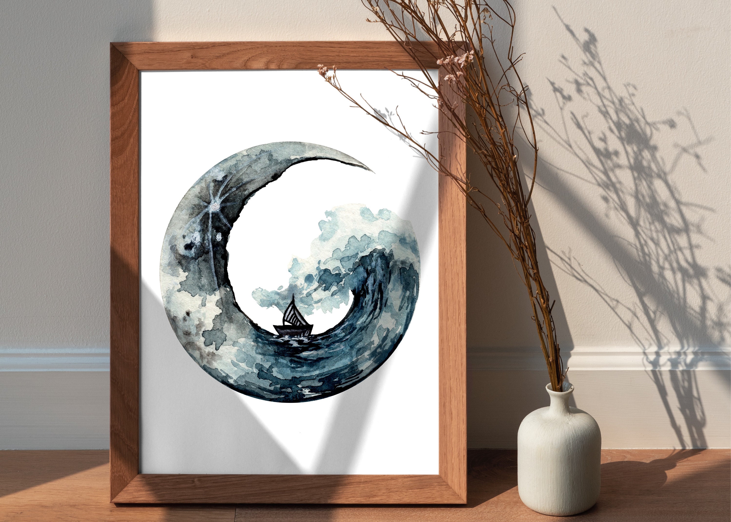 Wall Décor Wall Hangings Crescent Moon Grey Poster Wall Art Watercolor ...