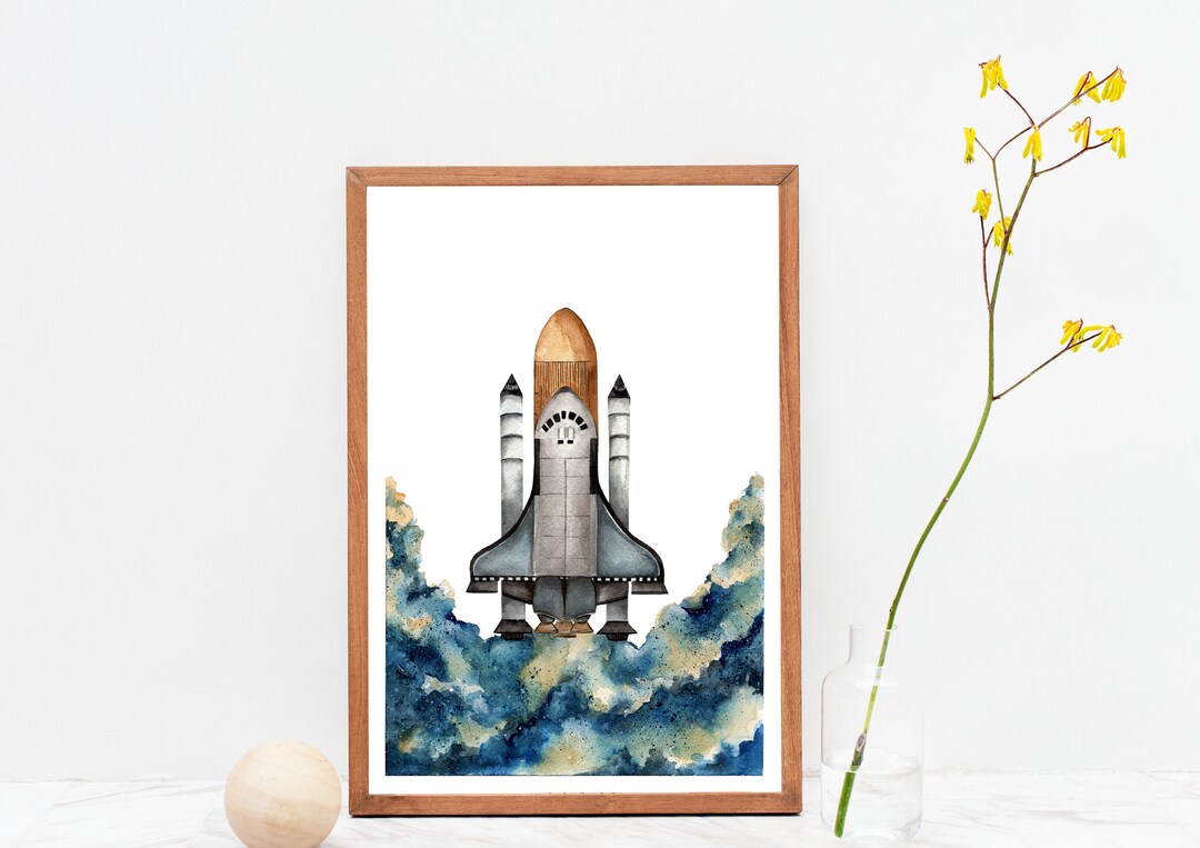 Watercolor Space Theme Nursery Printable Art- Space Ship Kids Wall Art ...