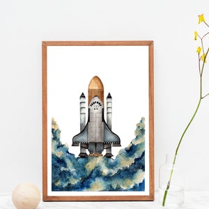 Watercolor Space Theme Nursery Printable Art- Space Ship Kids Wall Art ...