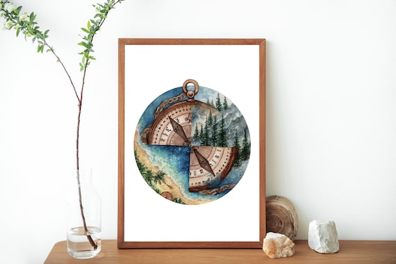 Watercolor Compass Painting Art Print Travel Poster Compass | Etsy
