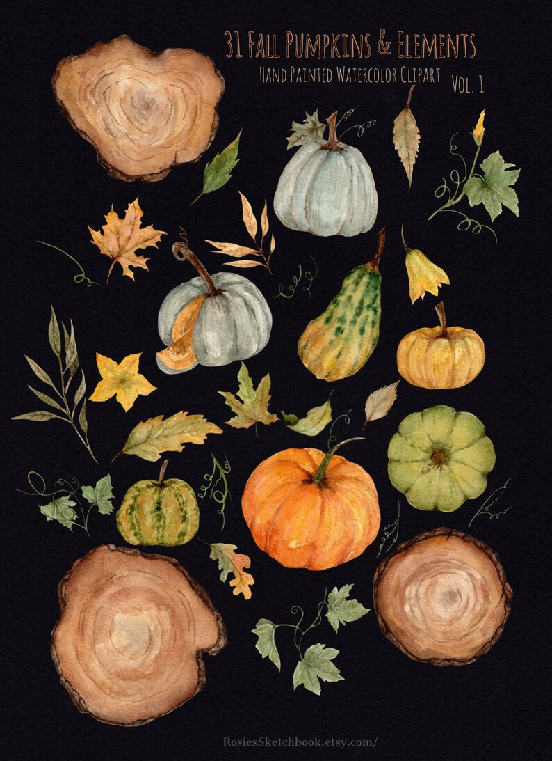 Fall Watercolor Pumpkin Clipart Rustic Farm Autumn Clip Art | Etsy