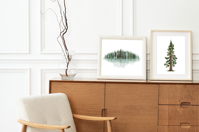 Green Pine Trees Original Watercolor Tree Line Painting - Etsy