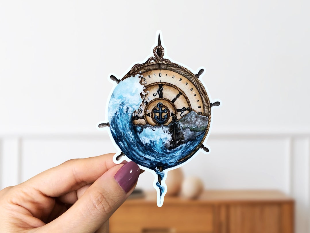 Wanderlust Compass Vinyl Sticker: Nautical Wave Car Decal - Etsy