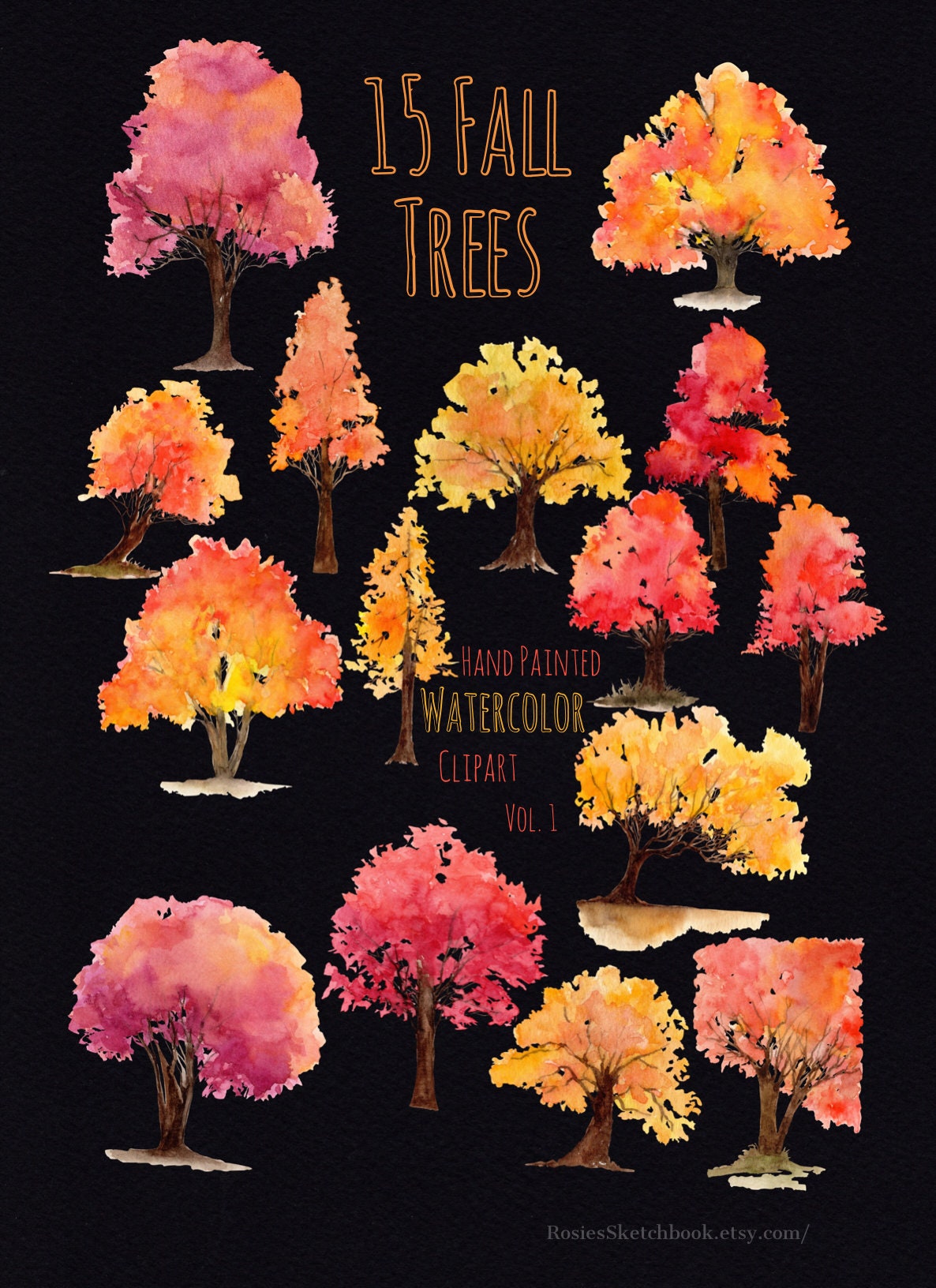 Watercolor Fall Trees Clipart Hand Painted Autumn Trees Clip - Etsy