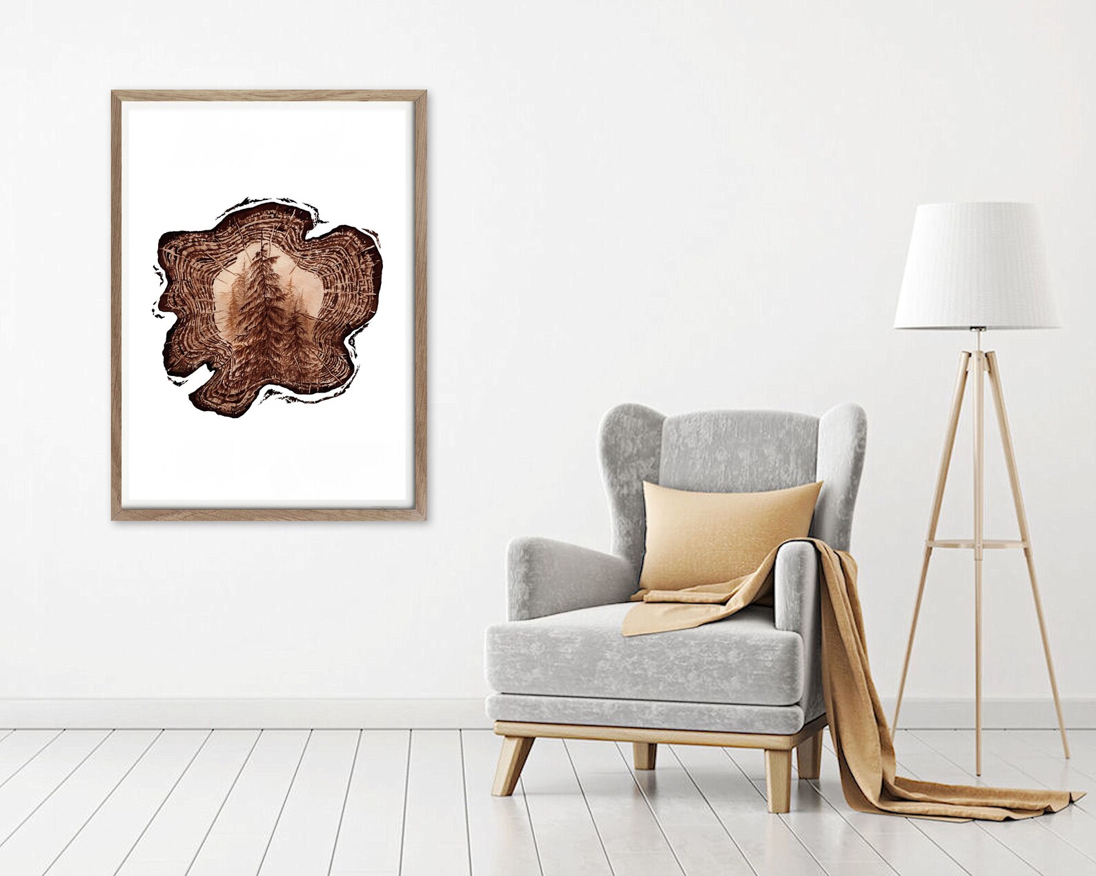 Brown Wood Slice Tree Lino-cut Painting Tree Slice Art | Etsy