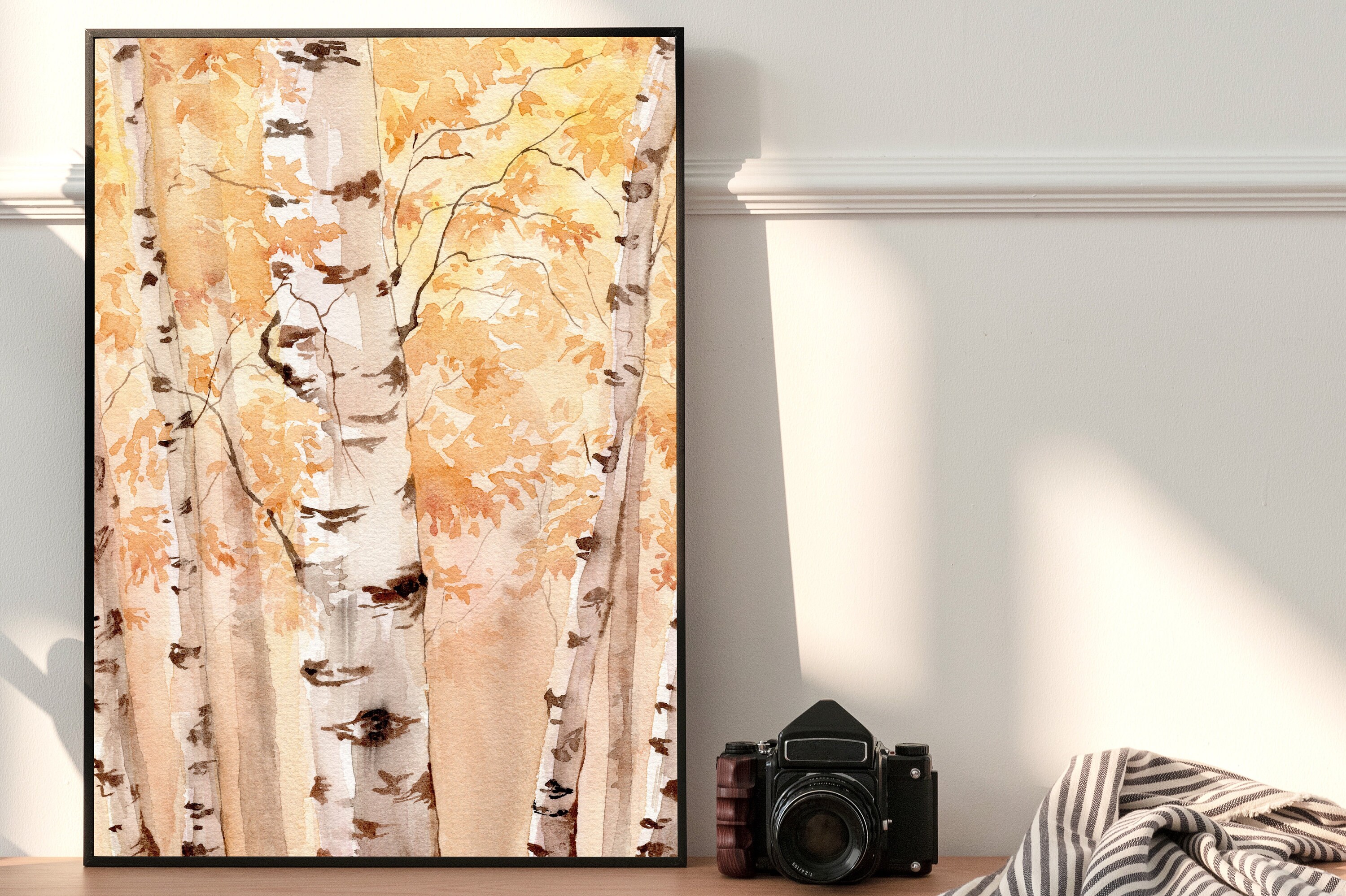 Fall Birch Trees Watercolor Painting Printable Art Autumn - Etsy