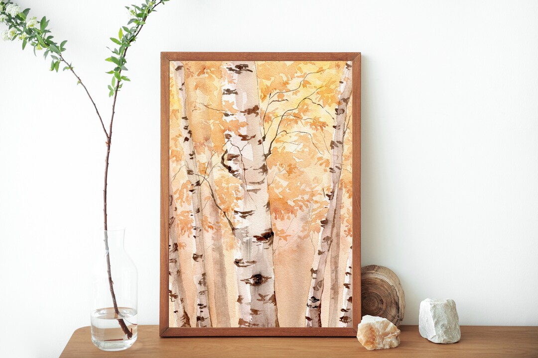 Fall Birch Trees Watercolor Painting Printable Art- Autumn Trees- Fall ...