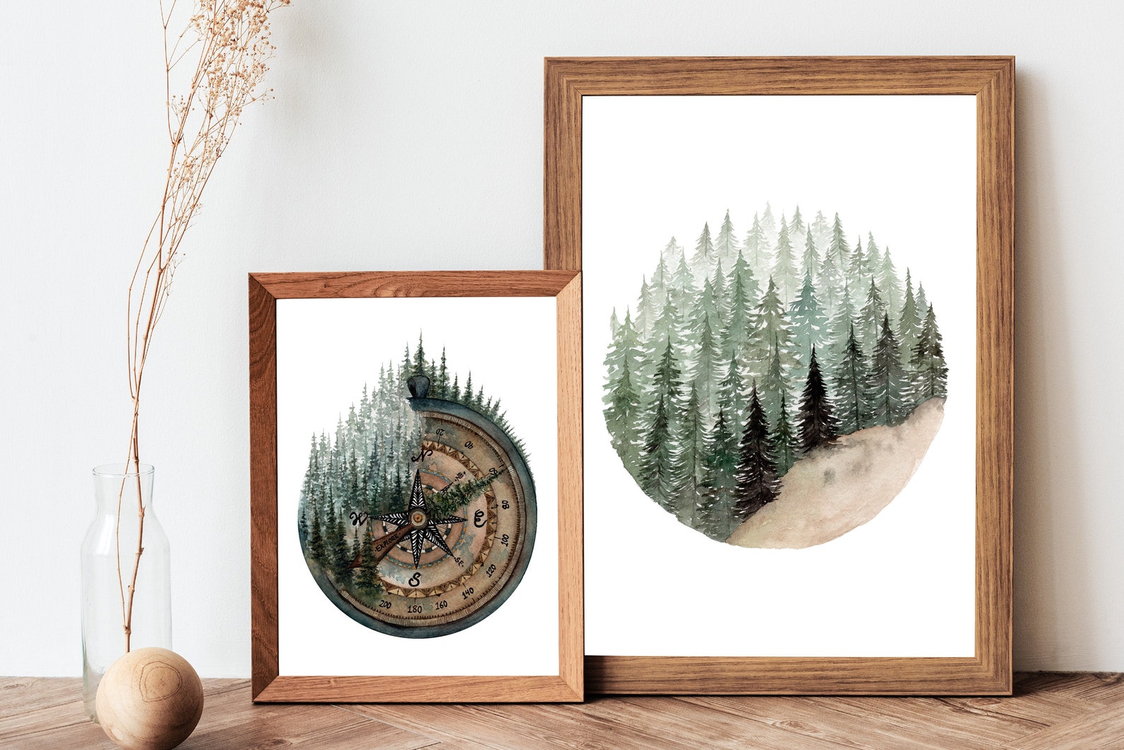 Watercolor Pine Tree Forest Circle Painting Art Print | Etsy
