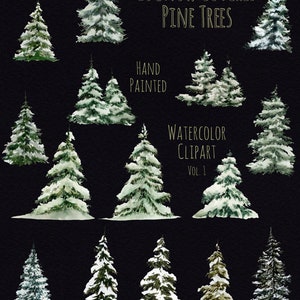 Watercolor Winter Pine Trees Clipart- Hand Painted Snow Covered Trees ...
