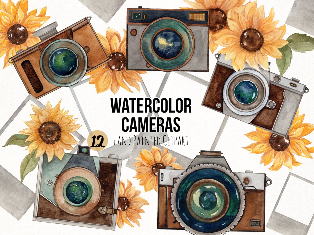Watercolor Camera Clipart- Vintage Camera Clipart- Rustic Camera ...