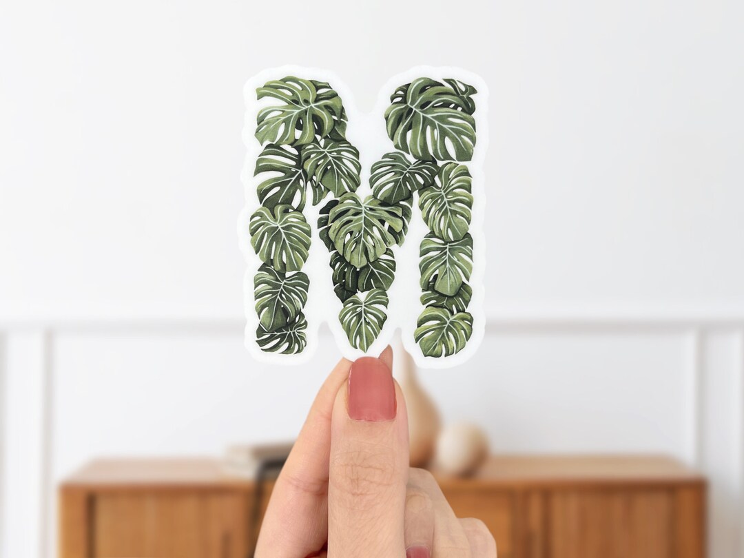 Letter M Monstera Leaf Plant Sticker- Botanical Alphabet Initial ...