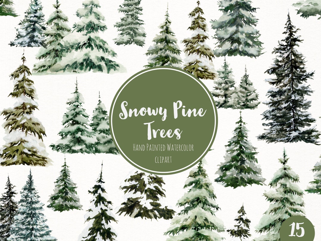 Watercolor Winter Pine Trees Clipart- Hand Painted Snow Covered Trees ...