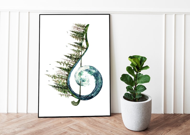 Treble Clef Watercolor Art Print: Musical Note Wall Decor - Etsy