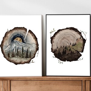 Tree Ring Watercolor Painting Art Print- Wood Slice Poster- Circle ...