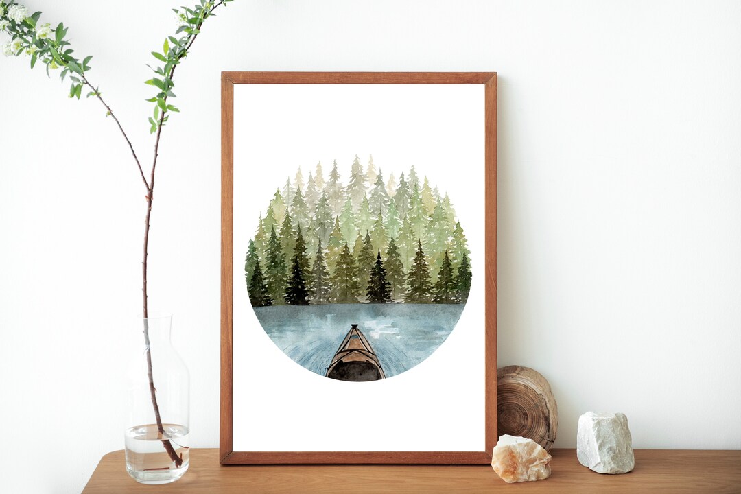 Printable Kayaking Watercolor Art Print- Wilderness Theme Kayak Digital ...