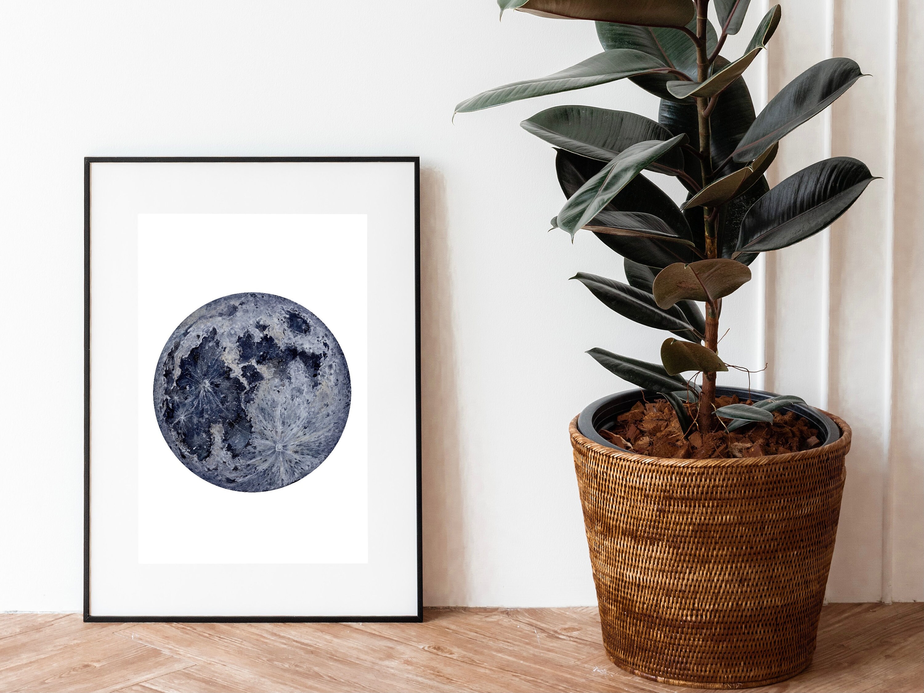 Watercolor Indigo Full Moon Painting Art Print Moon - Etsy