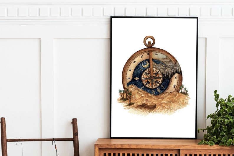 Desert Compass Watercolor Painting Art Print Vibrant Sand | Etsy