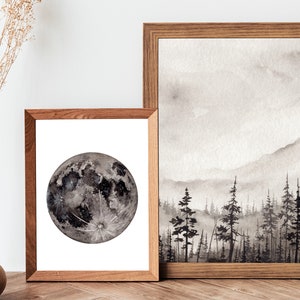Watercolor Full Grey Moon Painting- Lunar Moon Phase Printable Poster ...