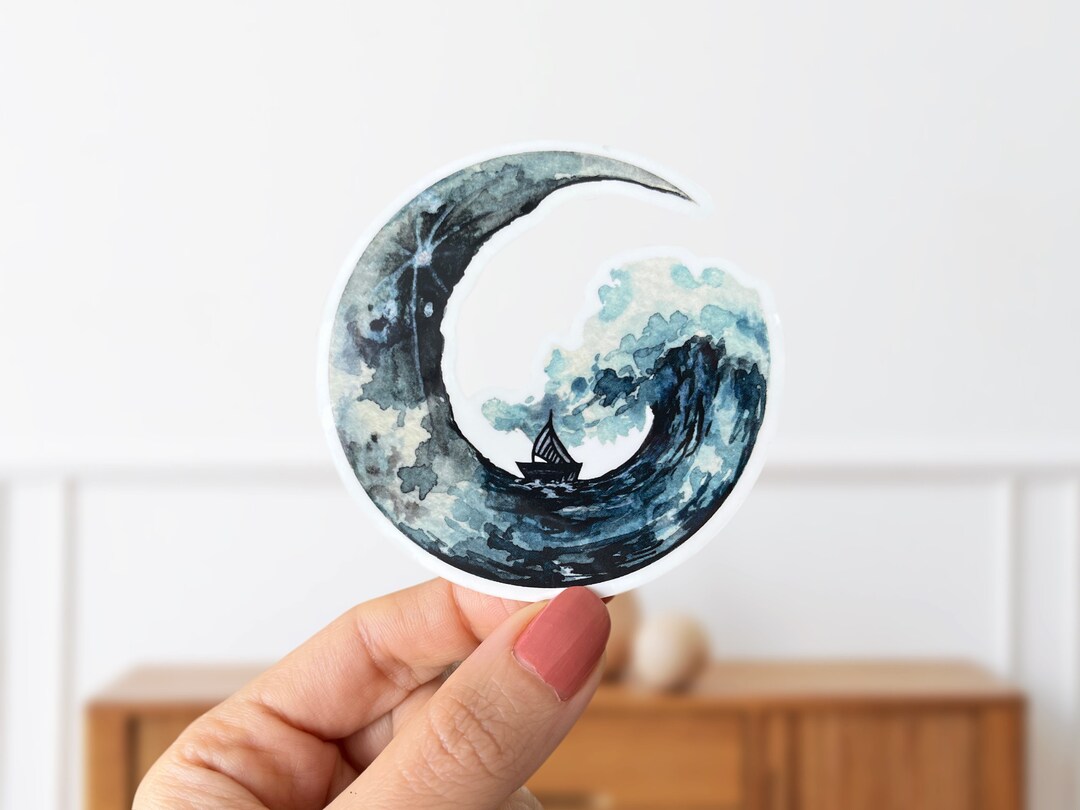 Watercolor Moon Wave Sticker: Adventure Travel Vinyl Decal - Etsy