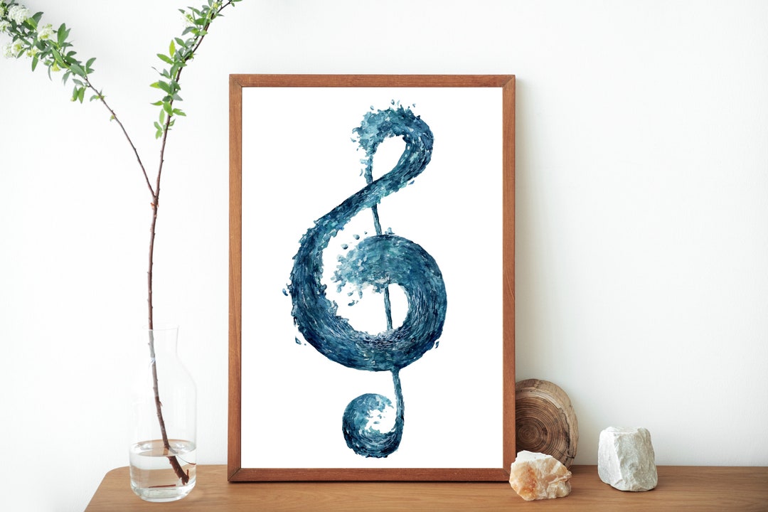 Treble Clef Wave Watercolor Painting Art Print- Music Note Poster ...