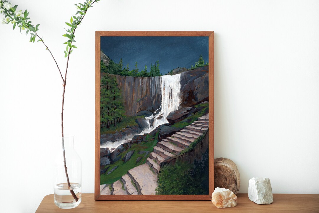Yosemite National Park Art Print- Vernal Falls Illustration- Hiking ...