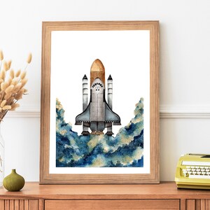 Watercolor Space Theme Nursery Printable Art- Space Ship Kids Wall Art ...