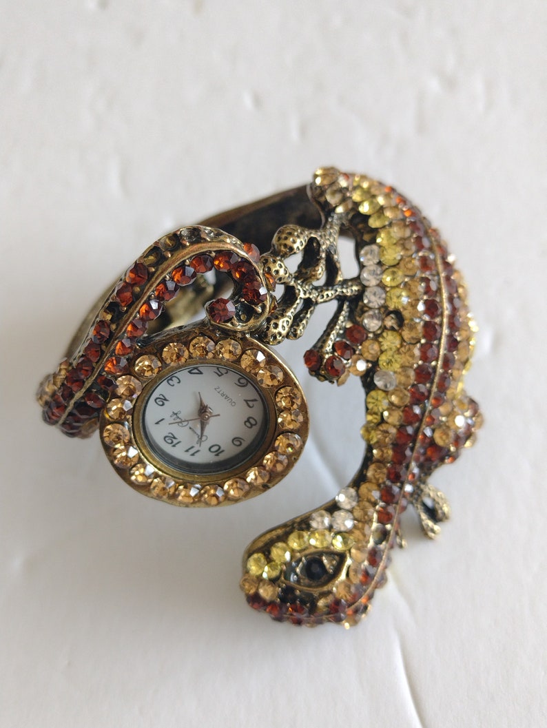 Jessica Carlyle Watch Vintage Rhinestone Lizard Watch - Etsy