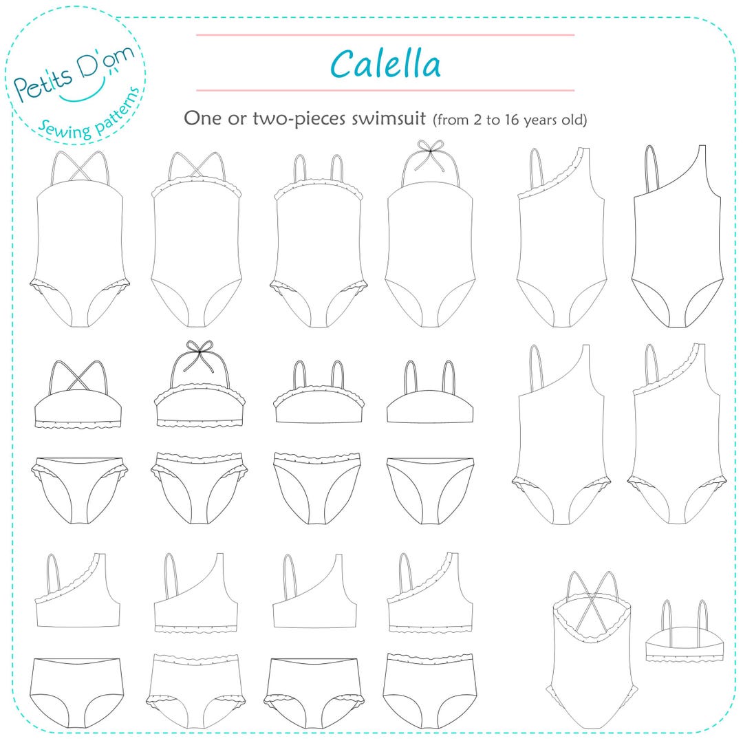 Girls Swimsuit One-piece, Two-pieces, Asymmetrical With Frills PDF ...