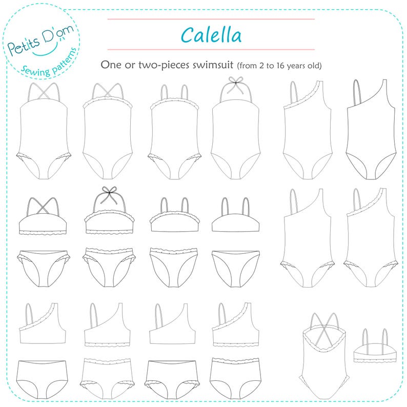 Girls Swimsuit One-piece, Two-pieces, Asymmetrical With Frills PDF ...