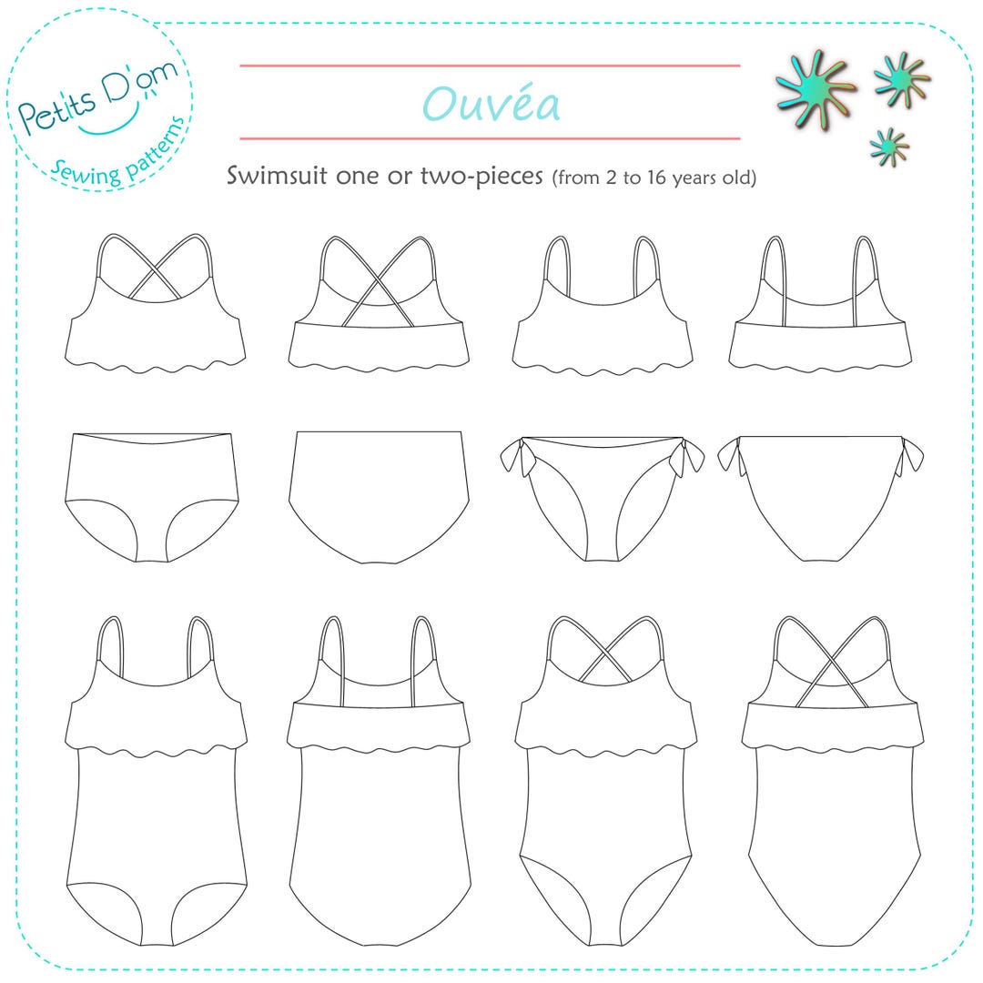 Girl Swimsuit With Ruffle One-piece, Two-pieces PDF Sewing Pattern Size ...