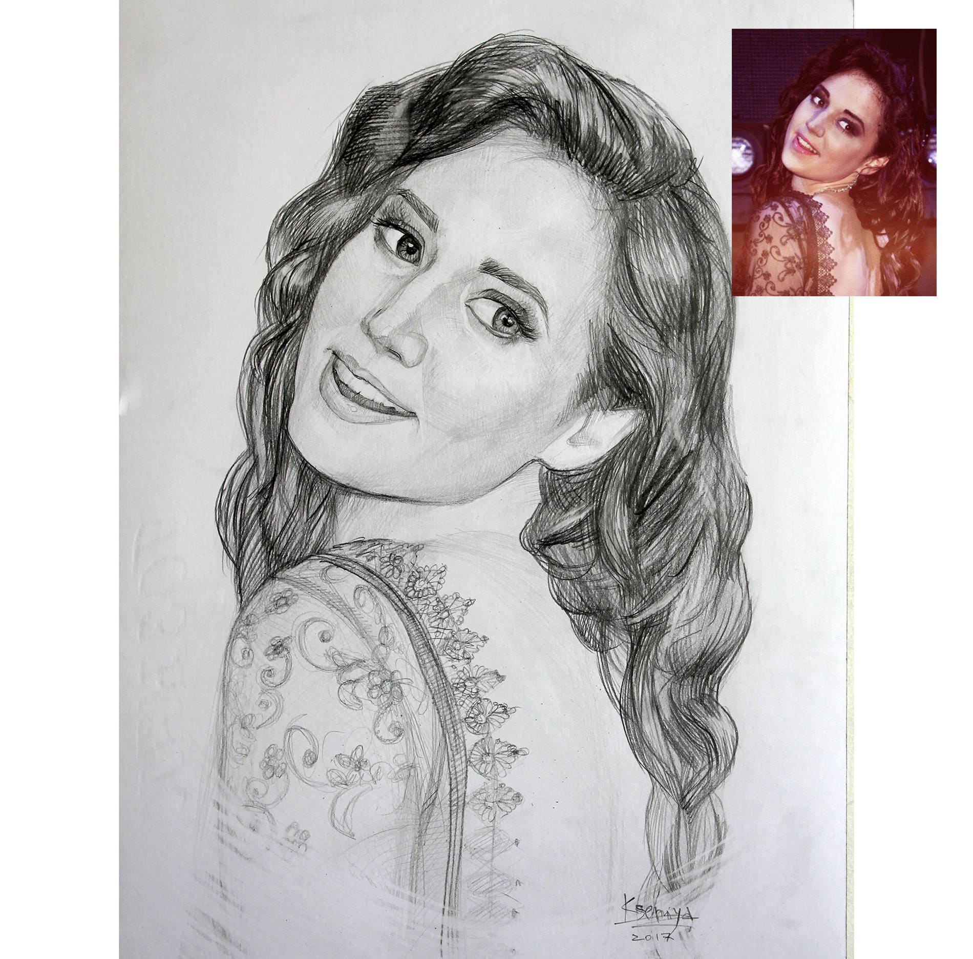 Custom Portrait Graphite Pencil Drawing Sketch Made to Order Original ...