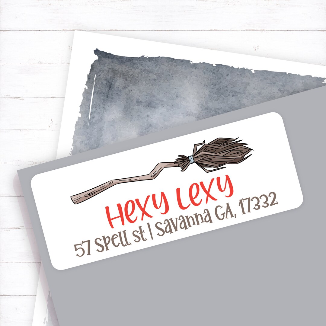 Fun Halloween Witch's Broom Return Address Label, Witch Broomstick ...
