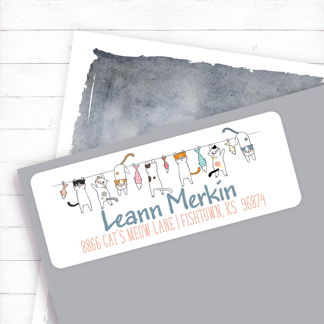 Cool Cat Mailing Label, Fun Cat Envelope Sticker, Custom Cat Return ...